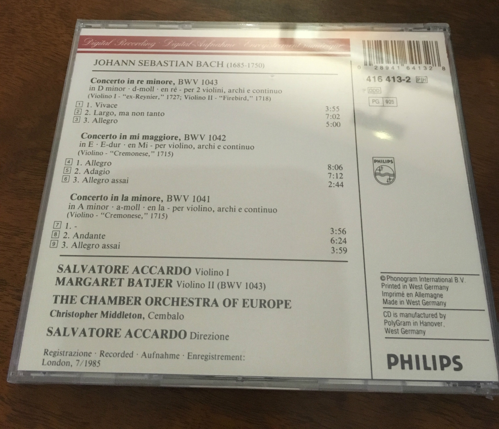 SALVATORE ACCARDO, J.S. BACH DOUBLE CONCERTO THE VIOLIN CONCERTOS CD ...