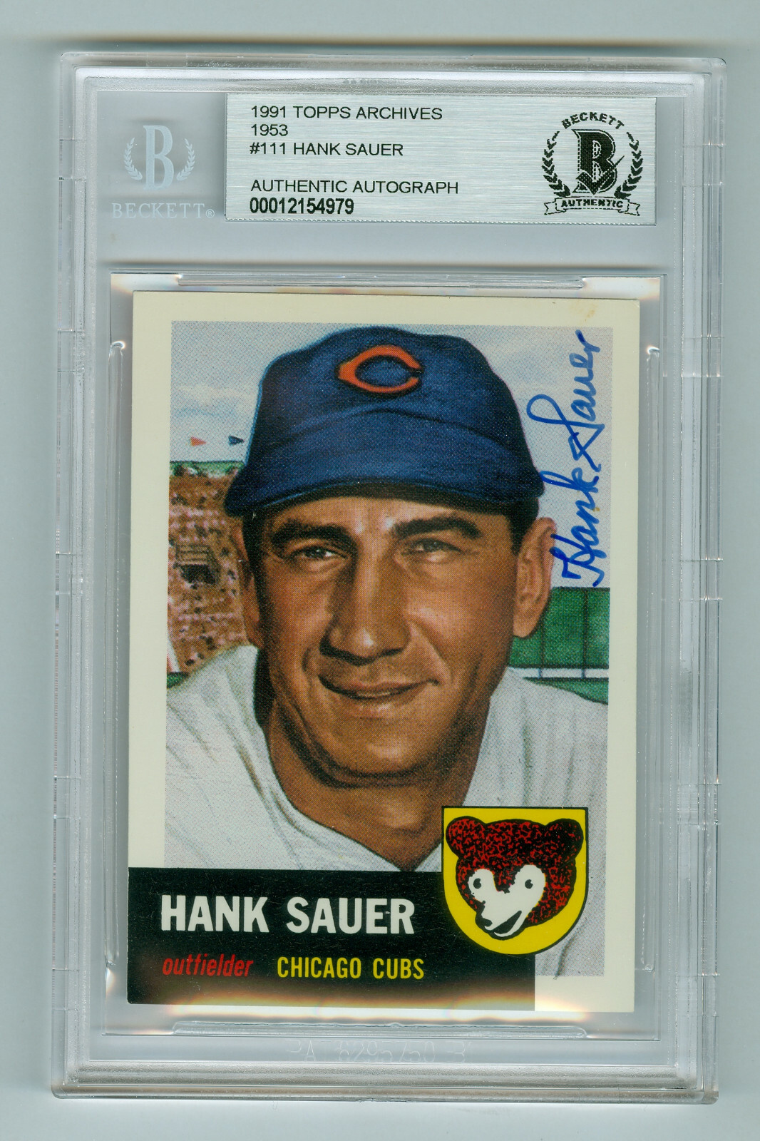 Hank Sauer Autographed 1953 Topps Archives Card #111 Cubs Beckett ...