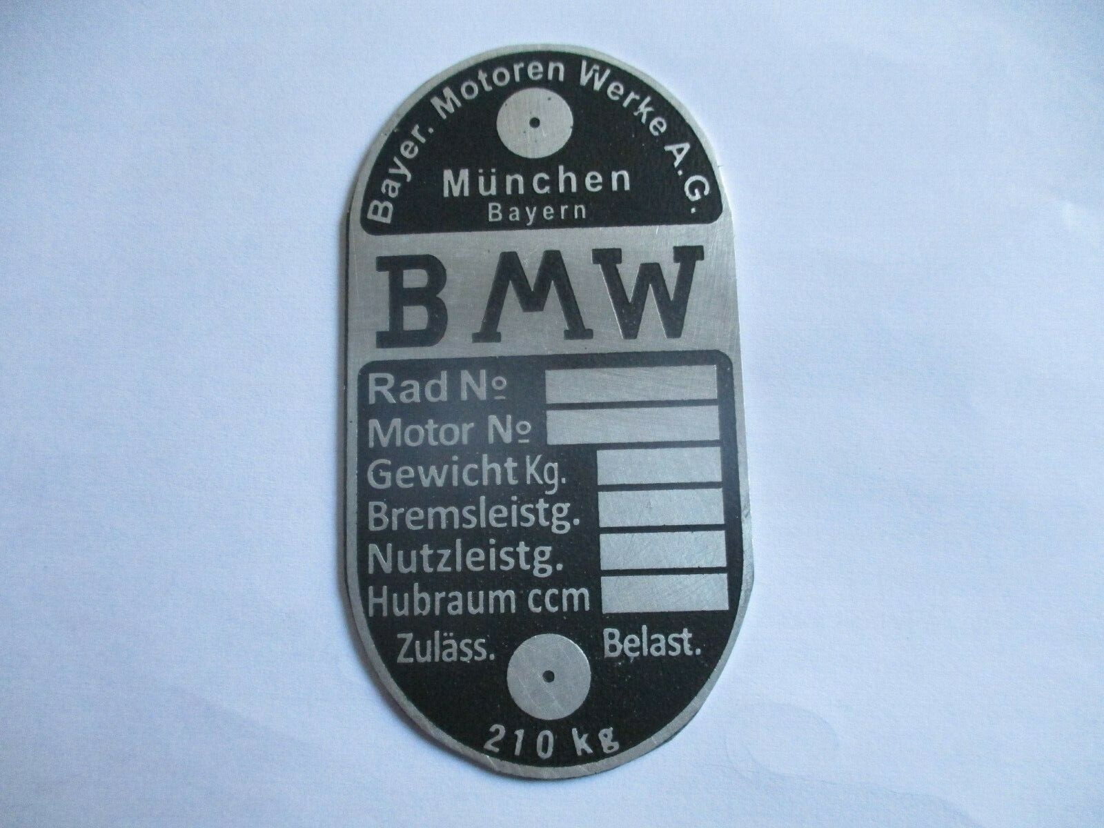 Nameplate Etched Shield BMW R 210 KG s36 Motorcycle Front War | eBay ...