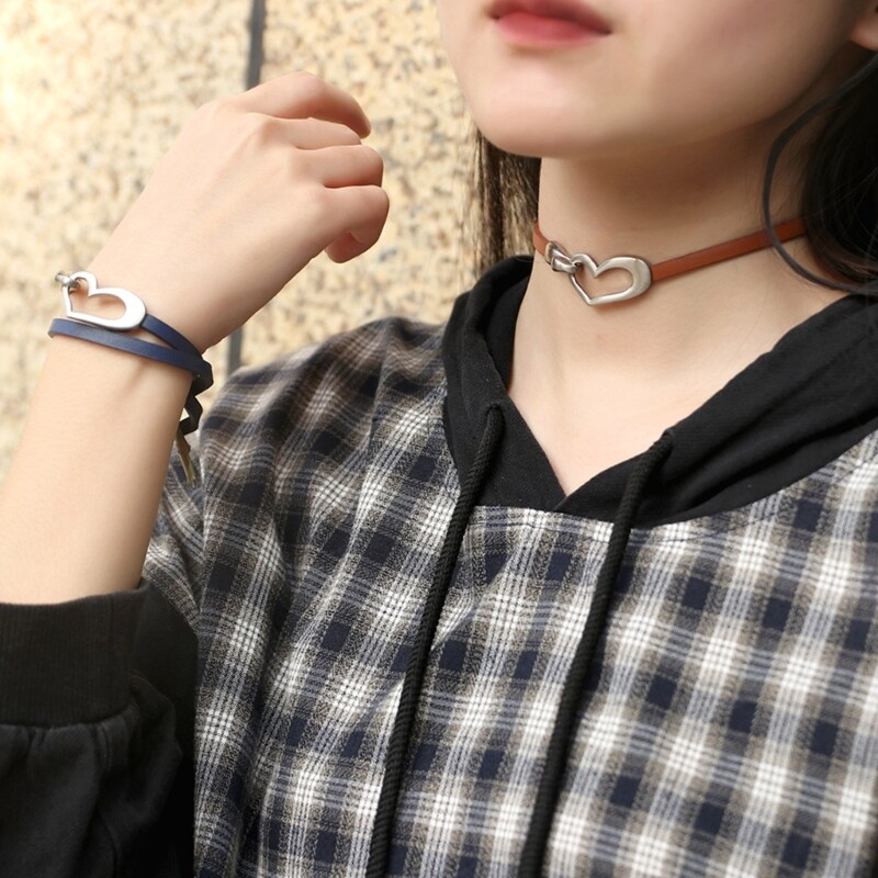 Fashion Collar Punk Round Choker Black Leather Bracelet Necklaces For ...