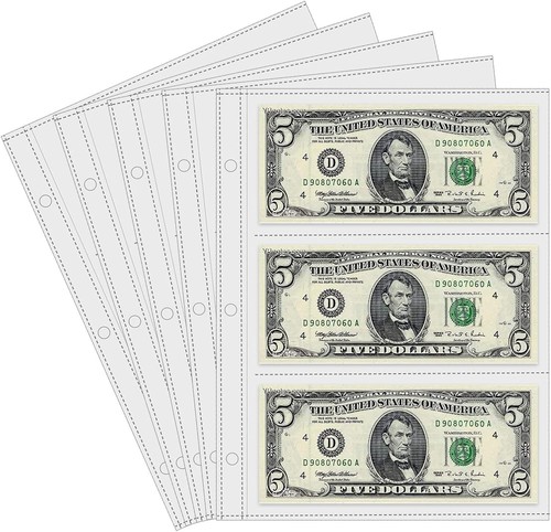 50 Sheets Currency Pages 3 Pockets Paper Money Protectors for 3 Ring ...