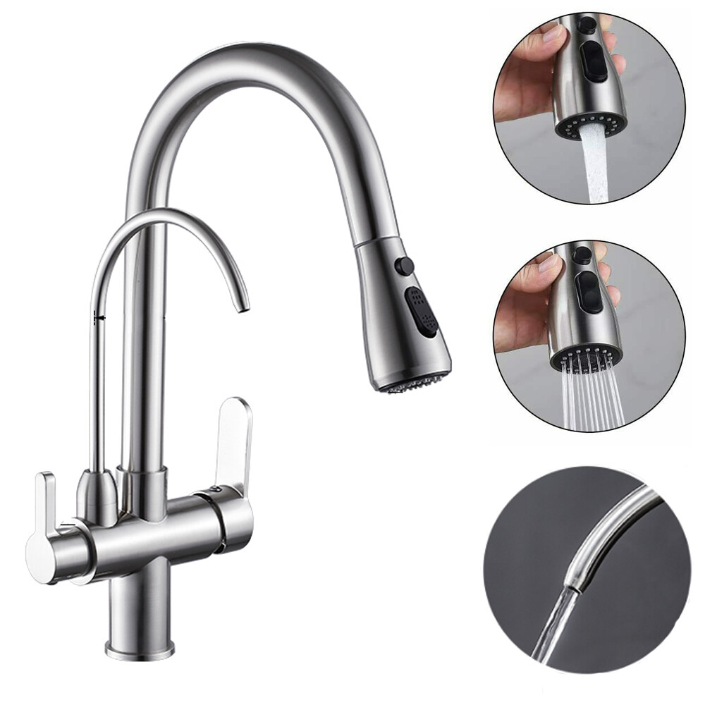 Kitchen Faucet Swivel Spout Pull Out Spray Water Filter Tap Three Way ...