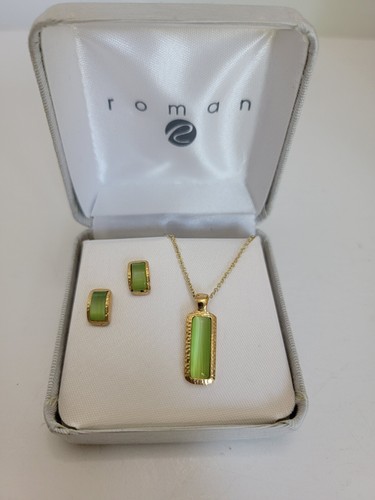 Vintage Signed "Roman" Necklace & Earrings SET with Pale Green Stones ...