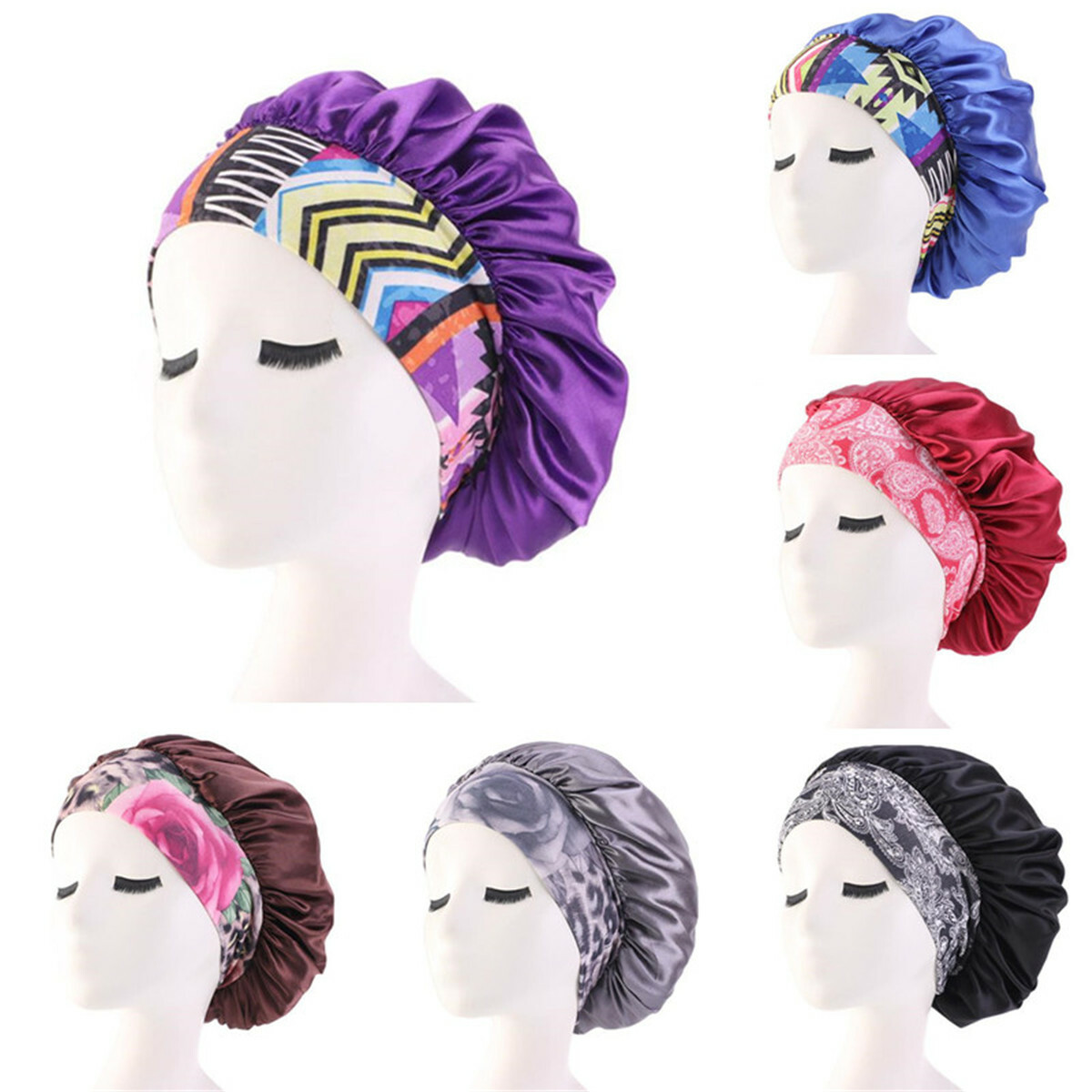 Women Hairdressing shower Hat Reusable Satin Sleep Hair Head Cover ...