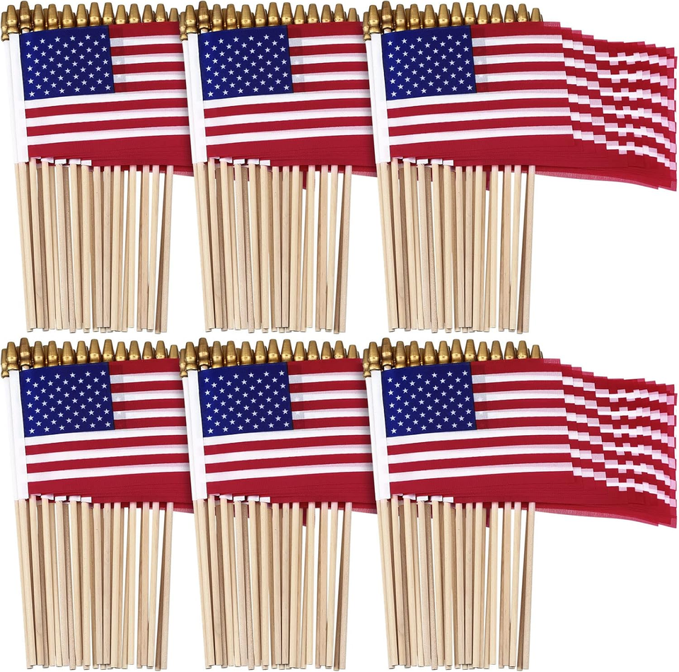 150 Pcs Small American Flags on Stick, 8 X 12 Inch Mini US Flags Wooden ...