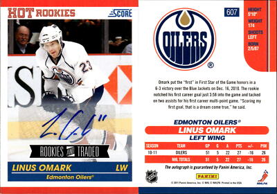 2010-11 Score Signatures #607 Linus Omark Auto - NM-MT | eBay