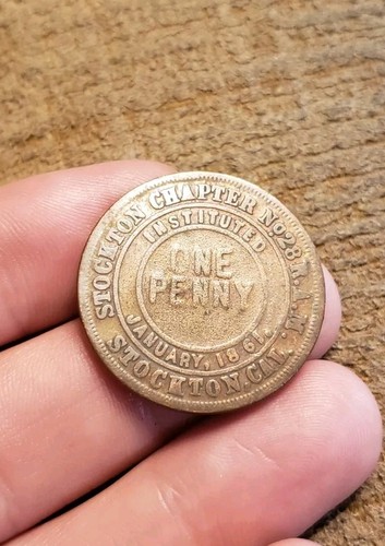 RARE VINTAGE STOCKTON CALIFORNIA MASONIC FREEMASON ONE PENNY TOKEN ...