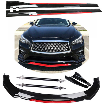 For Infiniti Q50 Base Front Bumper Lip Splitter + Side Skirt Glossy ...