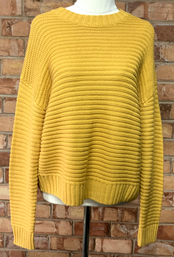 H & M Women's (S) Chunky-Knit Round Neck Jumper Rib Cuffs + Hem, Yellow ...