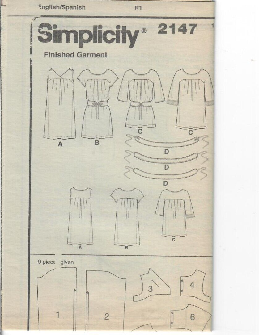 Simplicity 2147 LEARN TO SEW Mini Dress OR Tunic & Belt 6-18 UNCUT ...