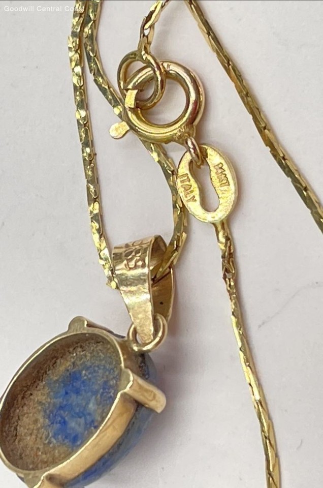 14K Gold Cobra Chain Necklace W/Oval Lapis | eBay