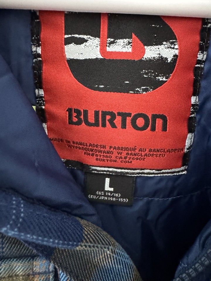 Burton Snowboard Jacket Youth Boys L 14 16 Blue Plaid Dryride Ski Coat ...