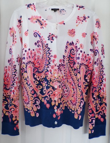 NWT NEW SUMMER TALBOTS MEDIUM CHARMING FLORAL CARDIGAN SWEATER $99.50 ...