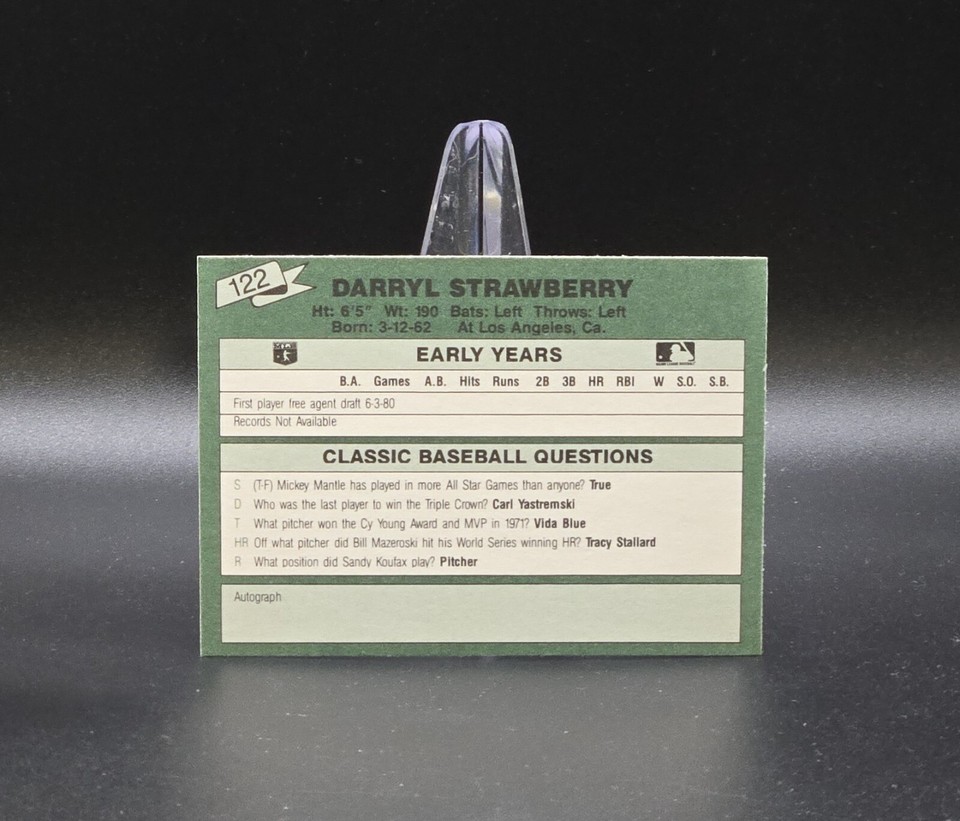 1987 Classic Yellow DARRYL STRAWBERRY Green Back Variation / Error Card ...