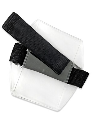 25 Armband Photo ID Badge Holder Vertical with Adjustable Elastic Black ...
