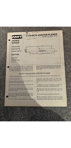 AMT 5-1/8 Jointer Planer Model 4192 Manual Reproduction 1988 ...