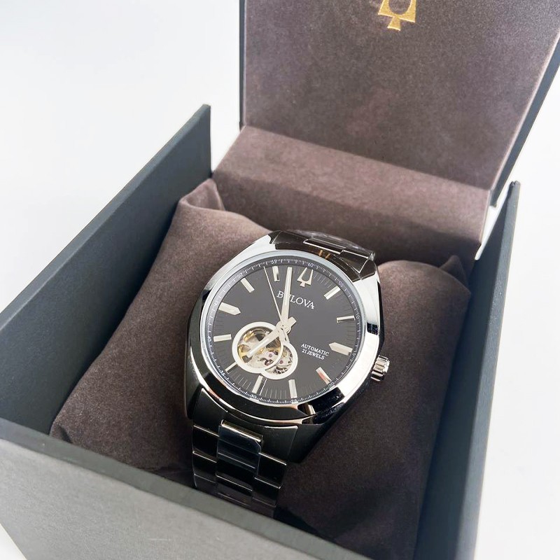 Bulova Surveyor Classic Automatic Black Steel Watch Men 96A270 ...