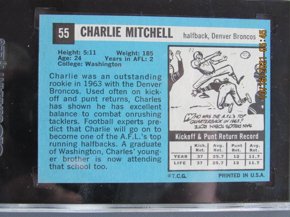 1964 TOPPS #55 CHARLIE MITCHELL SGC GRADED 84 NM 7 | eBay