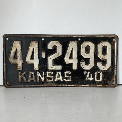 1940 Kansas License Plate 44-2499 Car Tag Antique Collector Man Cave ...