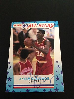 Akeem Olajuwon HOF VINTAGE HAND SIGNED IN PEN Fleer Sticker w/COA FULL ...