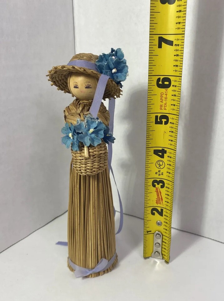 Rush Doll Straw Doll Union Made in Korea Wooden Head and Base | eBay