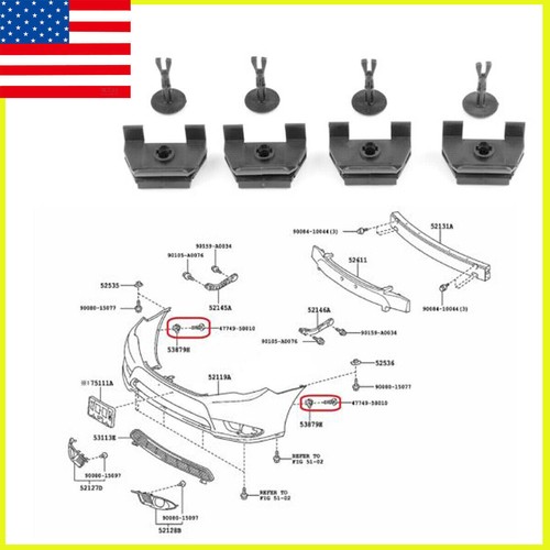 4PCS Front Fender Bumper Cover Clip & Pin Kit For Toyota Camry Corolla ...