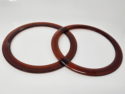 8" Round Tortoise Clear Brown Lucite Plastic Craft Purse Handles Rings ...