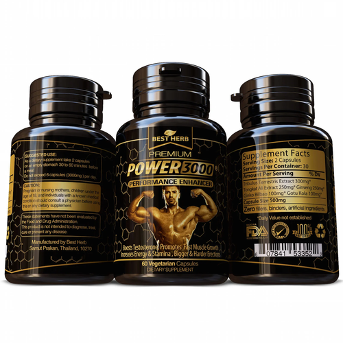 POWER 3000 Weight Muscle Mass Gain Supplement Tribulus 60 Pills Bigger ...