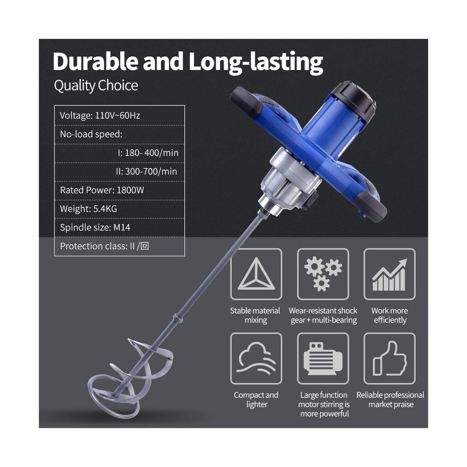 Concrete Mixer Machine, 1800W Cement Mixer Mixing Drill Tool for ...