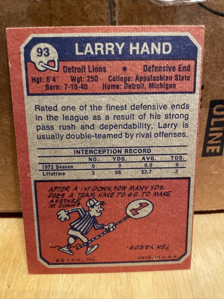 Larry Hand -Appalachian State- Detroit Lions Autographed Card | eBay