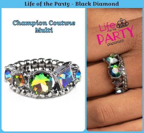PAPARAZZI CHAMPION COUTURE IRIDESCENT MULTI OIL SPILL RING Rhinestones ...