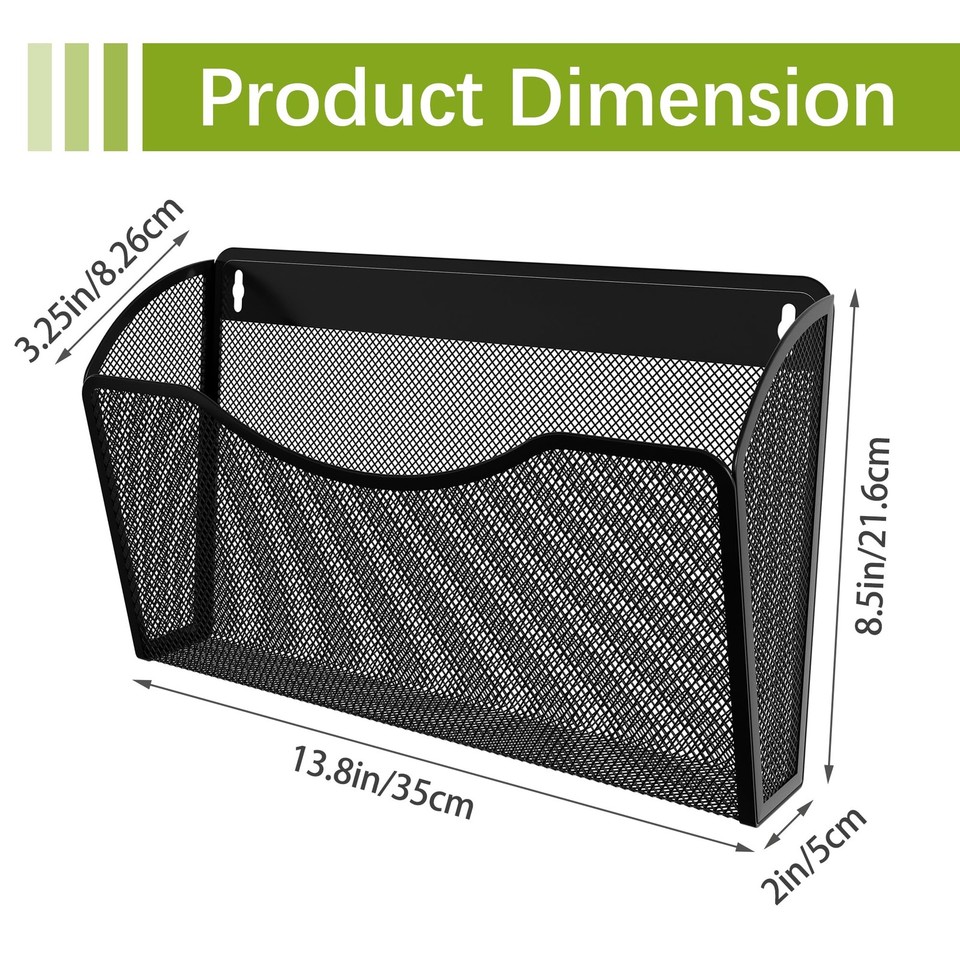 3 Single Pocket Wall File Organizer, Mesh Hanging File Folder Organizer ...