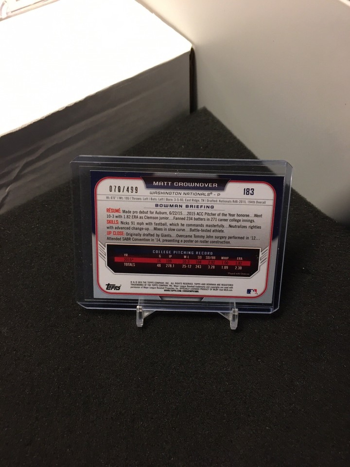 Matt Crownover 1st Rookie Silver 2015 Bowman 183 Washington Nationals ...
