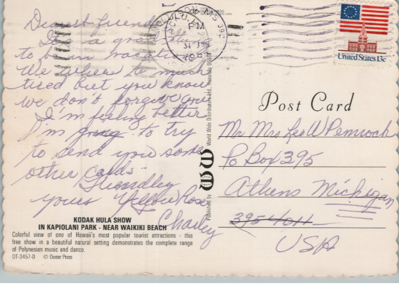 Vintage Postcard Kodak Hula Show Kapiolani Park Hawaii Palm Trees Hut ...
