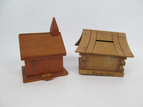 2 Coin Bank Houses Wood Vintage Church and Lodge | eBay