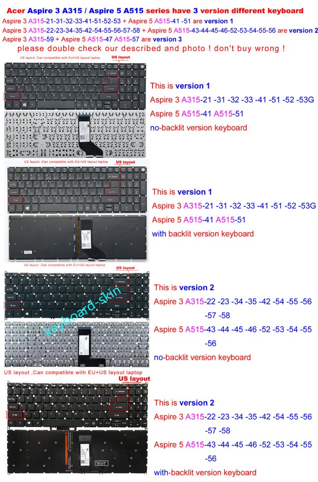 keyboard For Acer Aspire 3 A315-57 N18Q13 N19C1 N19H1 N18Q13 N18C1 ...