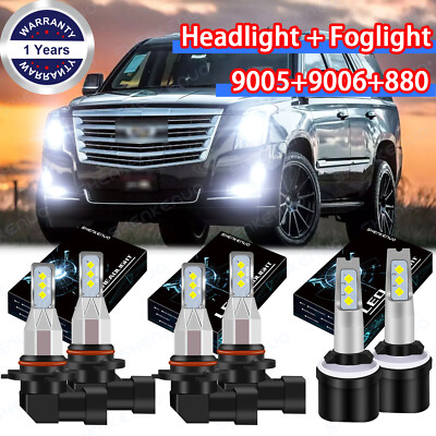For Cadillac Escalade 2002 6pc LED Headlight Hi&Low Beam + Fog Light ...