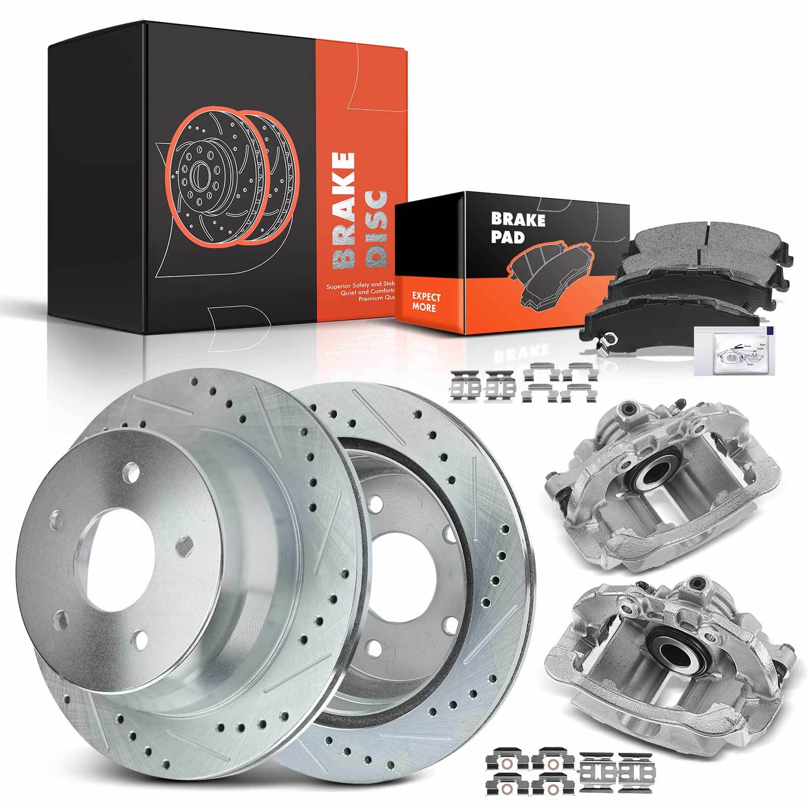 Rear Drilled Rotor & Ceramic Brake Pad + Brake Caliper for Chevy S10 ...