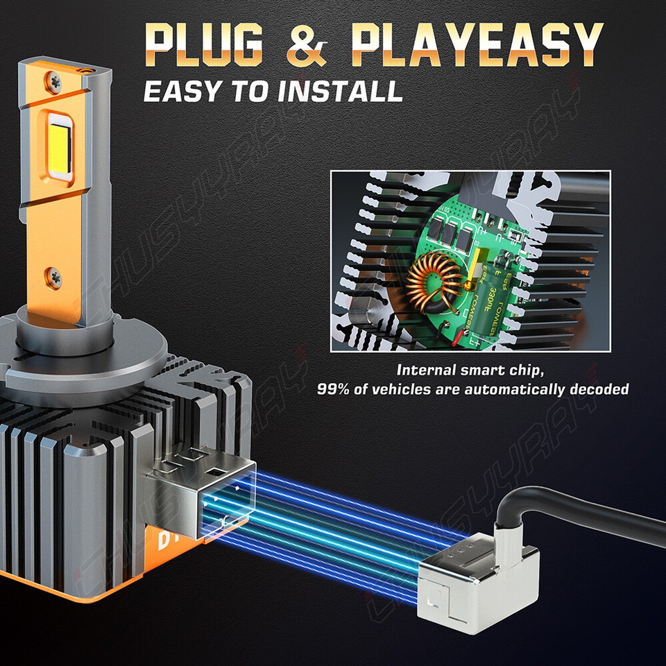 D1S D1R Led Headlight Bulbs High/Low Beam 6500K White Conversion Kit ...