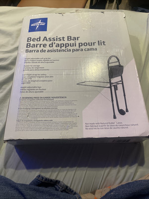 Medline Bed Assist Bar Handle Adjstble Height Bed Rail Straps & Pocket ...