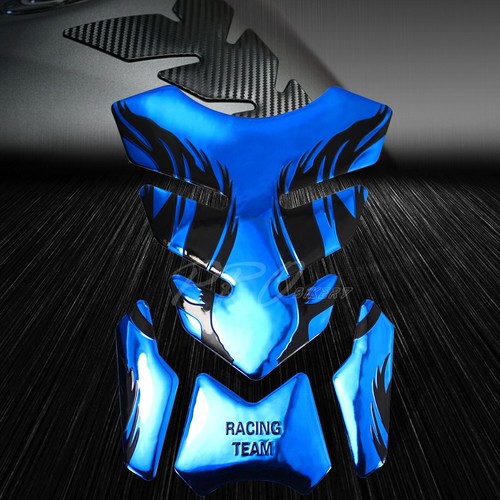 Chromed Blue Tribal Fire Tank Pad+YZF-R1 Emblem Sticker+6"Silver Logo ...