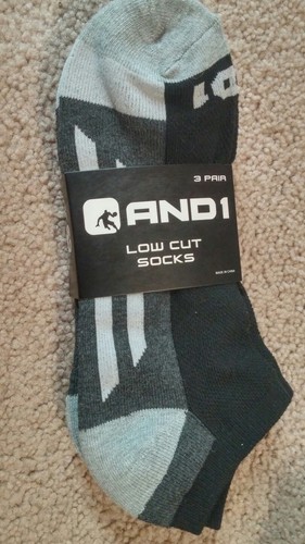 3 Pair AND1 Performance Low Cut Socks Shoe Size 6 - 12.5 Black Gray ...