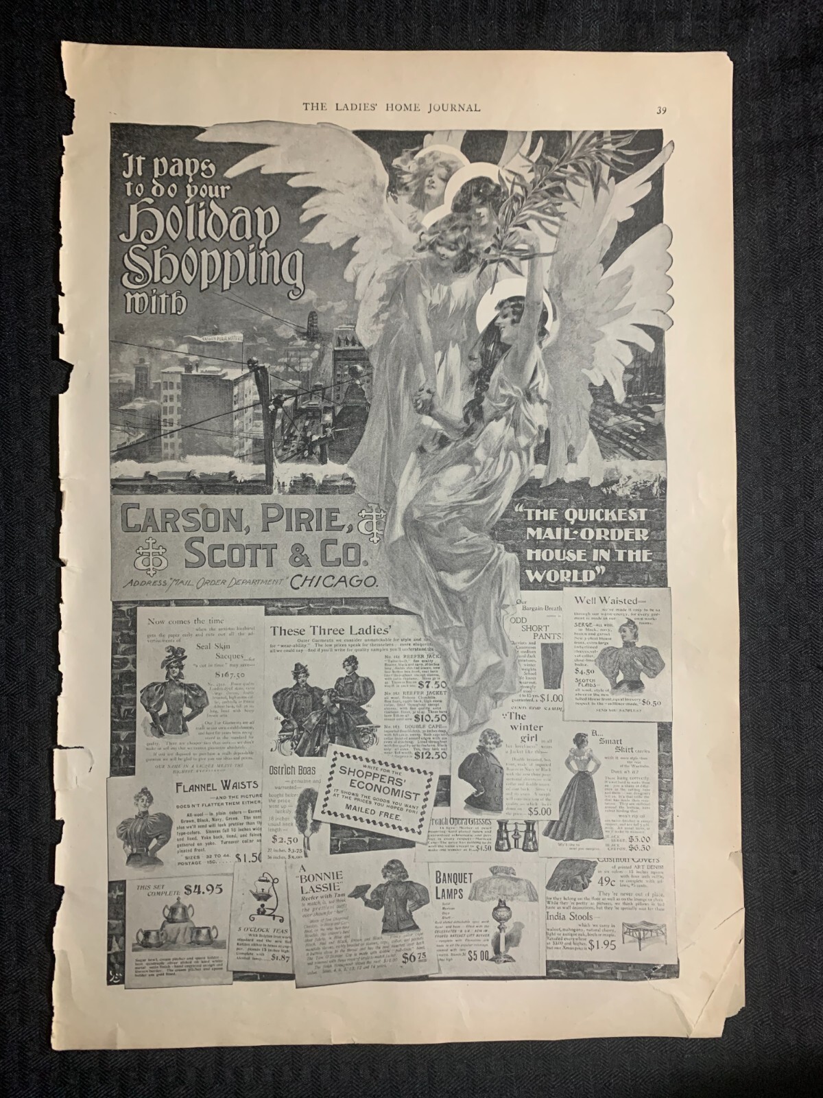 1895 HOLIDAY SHOPPING 11x16" Print Ad VG 4.0 Beautiful Angels Carson ...