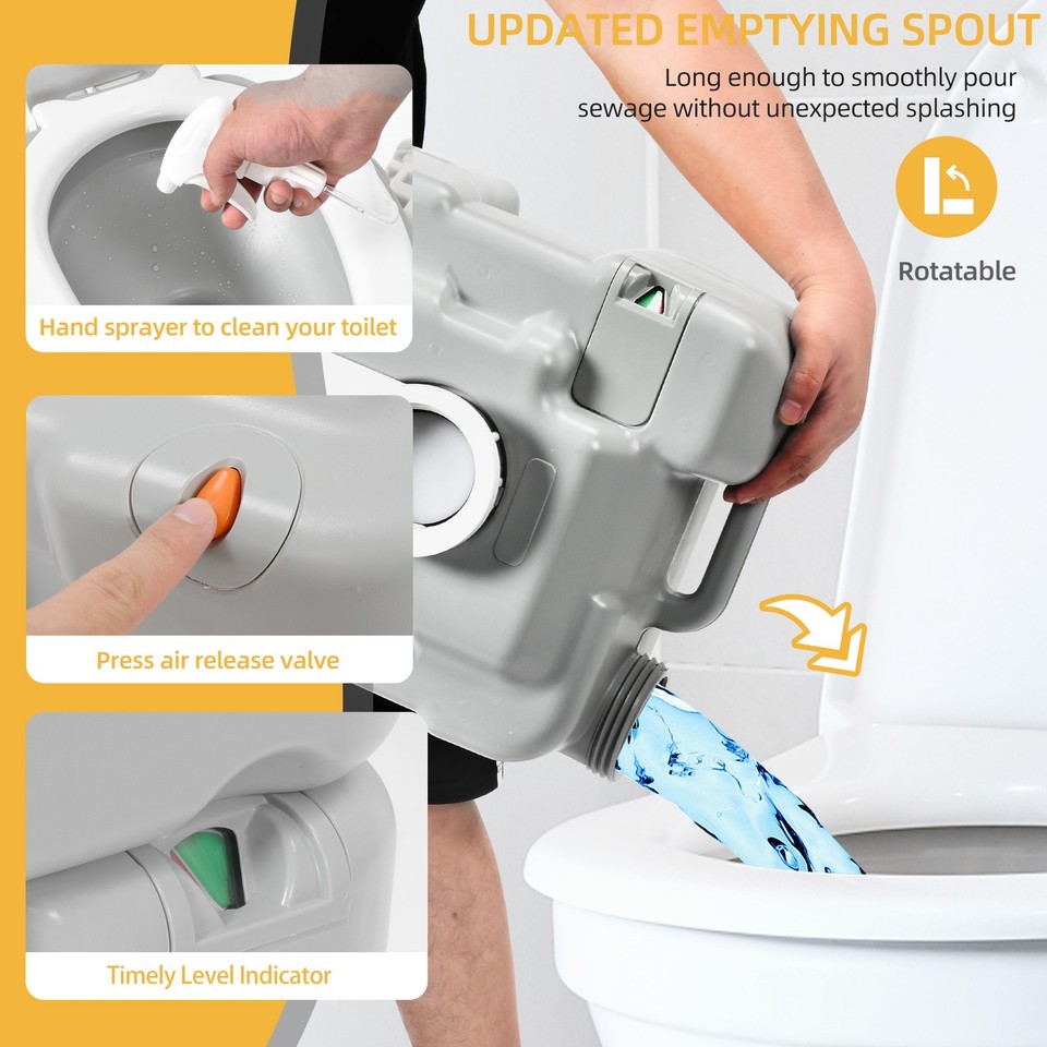 5.28G 20L RV Portable Toilet Press Flush Camping Trip Camper Van ...