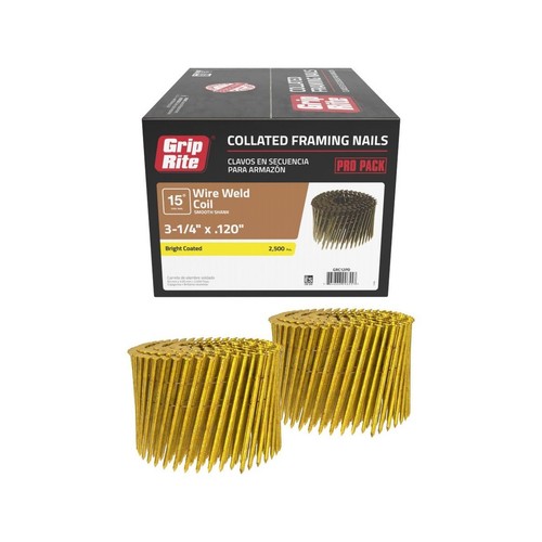 Grip Rite Prime Guard GRC12PD 15-deg Bright Wire Coil Nails, Smooth 3-1 ...