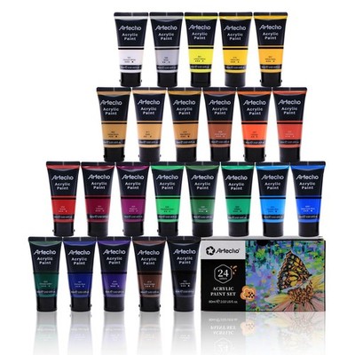 Professional Acrylic Paint Set, 24 Basic Colors Tubes (60ml / 2.02oz ...
