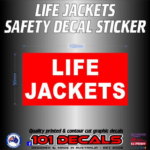 LIFE JACKETS marine safety decal sticker.Boat,half cabin,bow rider,bay ...