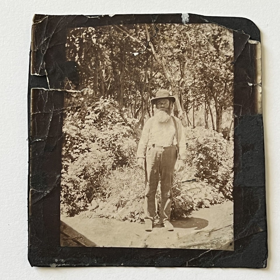 Antique Sepia Snapshot Photograph Bearded Mountain Man With Suspenders ...