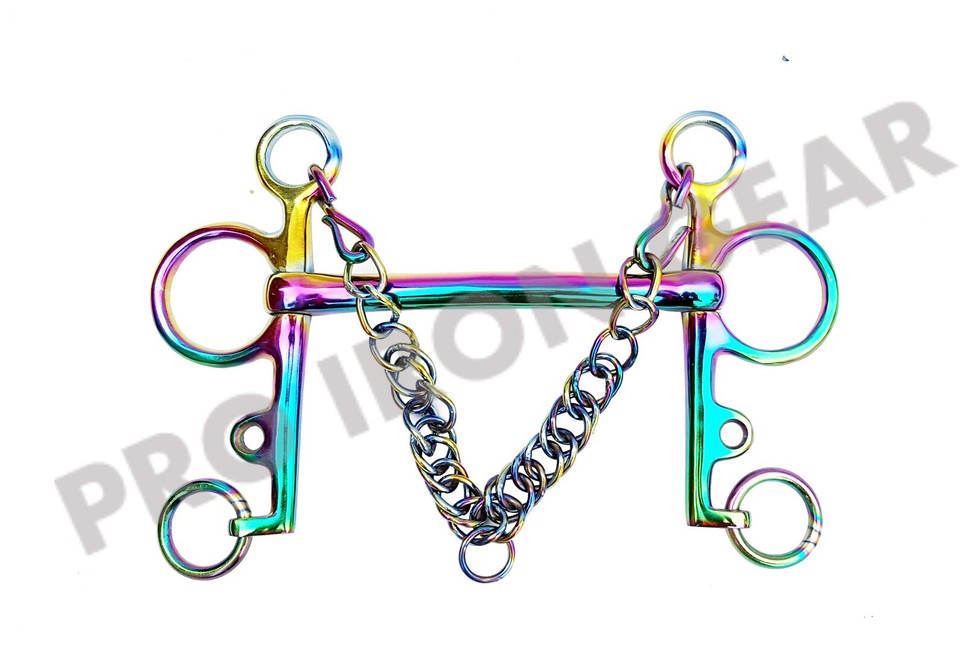 Rainbow Color Pelham Bit Mullen Mouth Horse Bit With Curve Stainless ...