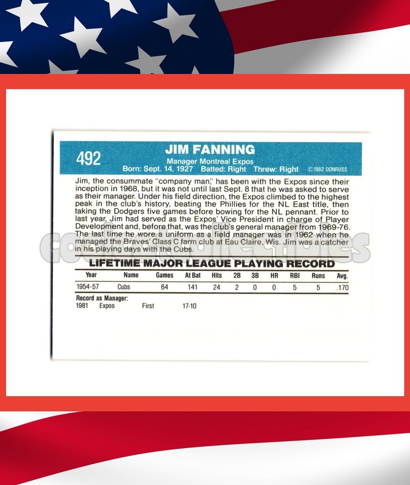 1982 DONRUSS MLB - #492 - Jim Fanning - Montreal Expos | eBay